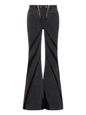 DION LEE Flared Zip Low Rise Denim Jeans - Black