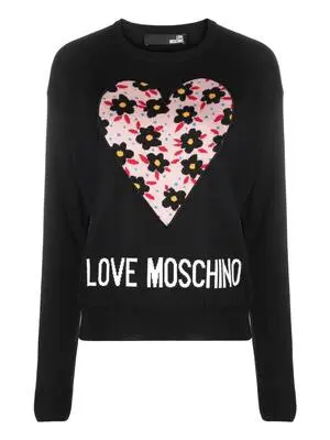 Moschino Floral Heart Print Knitted Pullover - Black