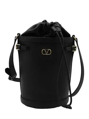Valentino Garavani Antibes Vlogo Signature Drawstring Bucket Bag - Black