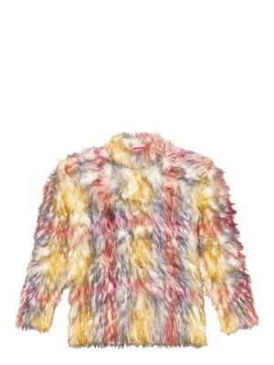 DIESEL® Long Sleeve Faux Fur Sweater - Grey/red