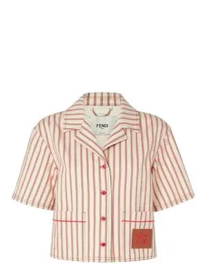 Fendi Striped Ff Embroidered Denim Shirt - Red