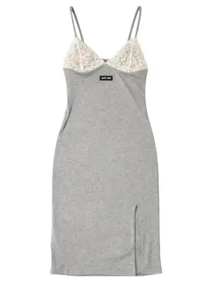 Miu Miu Lace Trimmed Slit Mini Dress - Grey
