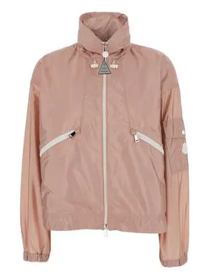 Moncler Moncler Logo Patch Zip-Up Jacket Pink