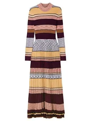 Ulla Johnson Striped Pleated Metallic Knit High-neck Maxi Dress - Multicolor