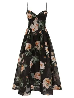 Zimmermann Luna Corset Midi Dress - Black-rose