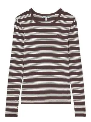 GANNI Long Sleeve Striped Crewneck Top - Mole
