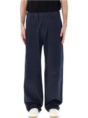 Prada Wide-leg Cotton Trousers With Triangle Patch - Blue