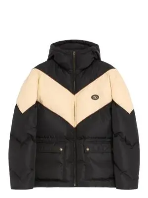 Valentino Garavani Chevron Zip-up Hooded Jacket With V Logo - Nero/burro