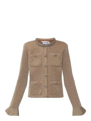 SELF-PORTRAIT Embellished Trim Cardigan Brown