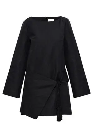 POSSE Posse® Round Neck Long Sleeve Asymmetrical Tassel Dress