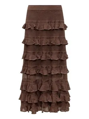 Zimmermann Zimmermann Ruffled Knitted Long Skirt Brown