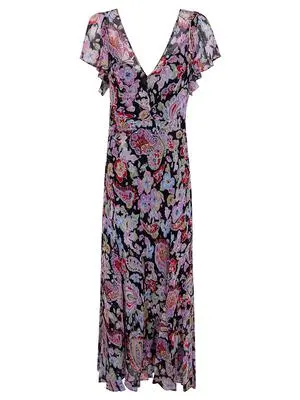 Rixo RIXO V-Neck Paisley Print Midi Dress Multicolor