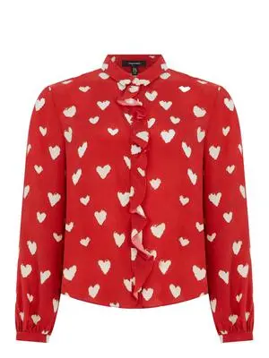 R13 Ruffled Heart Print Shirt - Red