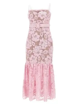 SELF-PORTRAIT Self-Portrait Crochet Lace Belted Midi Dress