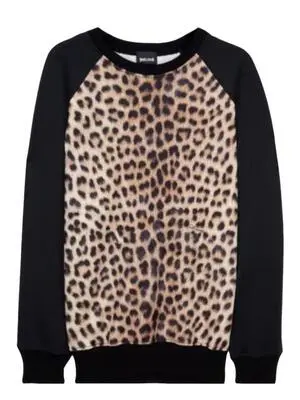 Just Cavalli Leopard Print Round Neck Sweater - Black