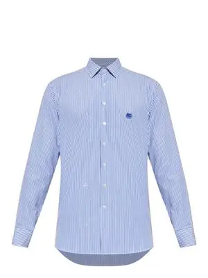 Etro Etro Pegaso Embroidered Pinstriped Long-Sleeved Shirt Blue