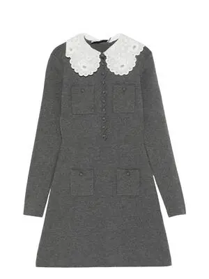 SELF-PORTRAIT Knitted Dress With Contrast Collar - Grey