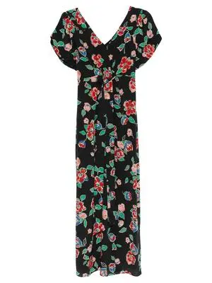 Rixo Printed V-neck Short Sleeve Maxi Dress - Black