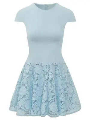 SELF-PORTRAIT Self-Portrait Lace Panel Mini Dress Blue