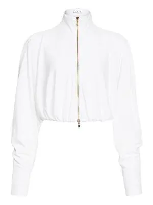 Alaïa High-neck Zip-up Jacket With Pleated Hem - White