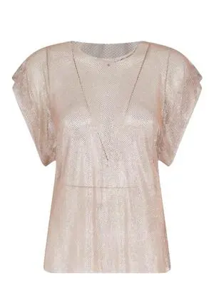 Alberta Ferretti Rhinestone Sheer Knitted Top - Nude