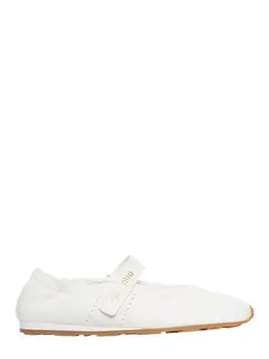Miu Miu Logo-strap Ballet Flats - White