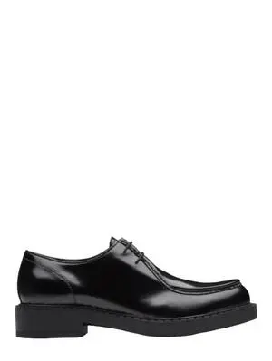 Prada Brushed Leather Lace-up Derby Shoes - Black
