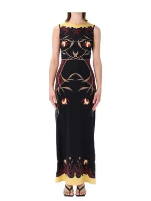 MARINE SERRE Sleeveless Floral Printed Crewneck Maxi Dress - Black