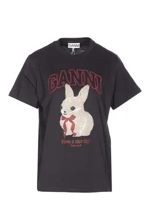 GANNI Bunny Graphic Cotton T-shirt - Phantom Black