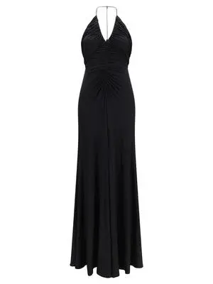 SELF-PORTRAIT Halterneck Ruched Maxi Dress With Open Back - Black