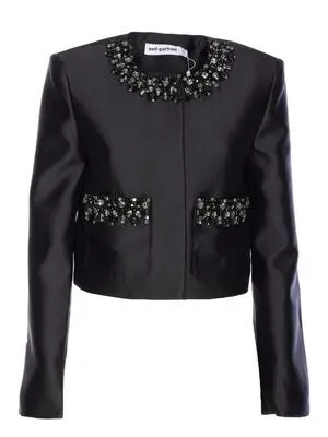 SELF-PORTRAIT Embellished Pocket Jacket - Black