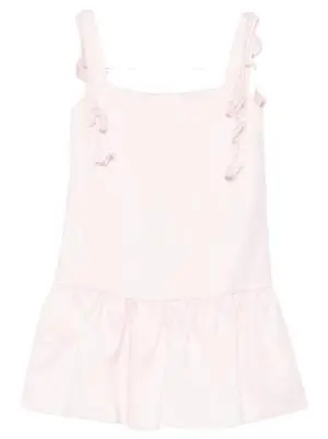 SELF-PORTRAIT Square Neckline Taffeta Mini Dress With Ruffled Skirt And Flower Embellishments - White
