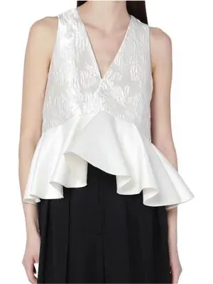 GANNI Ivory Satin Peplum Top - Egret