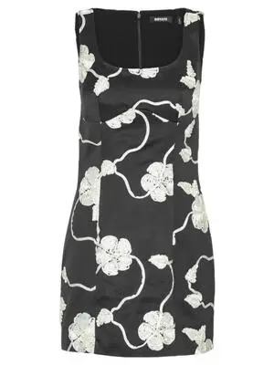 ROTATE BY BIRGER CHRISTENSEN Flower" Mini Dress With Embroidered Appliqués - Black
