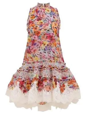 Zimmermann Floral Mini Dress With Lace Trim - Multicolor