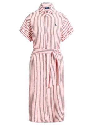 Polo Ralph Lauren Striped Belted Shirt Dress - Pink