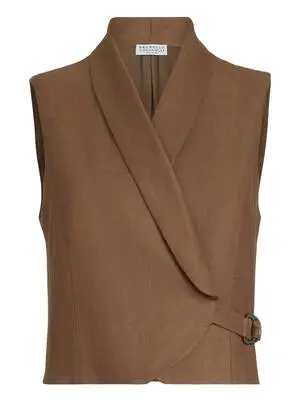 Brunello Cucinelli Brunello Cucinelli Sleeveless Shawl Collar Vest With D-Ring Belt Mou