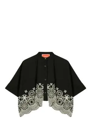 La DoubleJ Embroidered Collar Cropped Shirt - Black