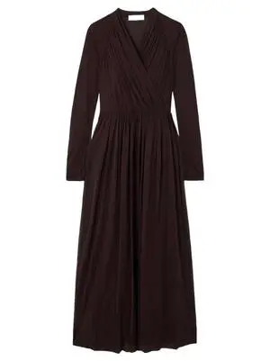 Tory Burch Pleated Wrap Dress - Spiced Chocolate-brown