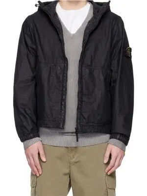 Stone Island Logo Patch Hooded Jacket - Black
