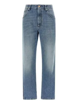 Brunello Cucinelli Brunello Cucinelli Logo Patch Straight Leg Jeans Blue