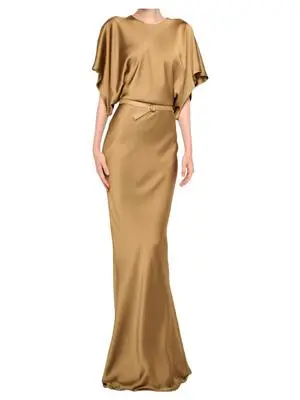 Norma Kamali Reverse Obi Draped Maxi Dress - Camel