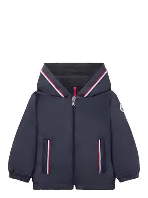 Moncler Hooded Zip-up Jacket With Tricolor Trim - Navy Blue