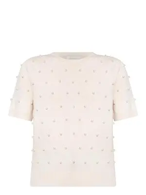 Zimmermann Short-sleeved Pearl Embellished Sweater - Cream