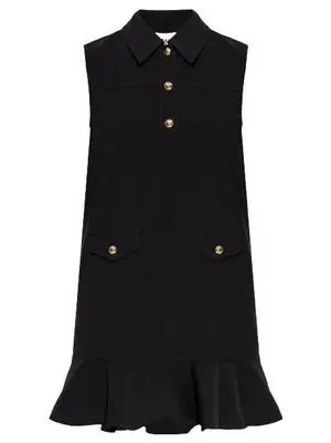 GANNI Twill Suiting Mini Dress With Ruffled Hem - Black