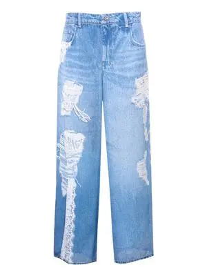 Liu Jo Distressed Lace-trimmed Jeans - Blue