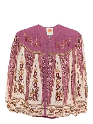 Farm Rio Floral Embroidered Long-sleeved Shirt - Nude