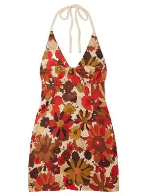 SIR. Castella Floral-print Linen Halterneck Mini Dress - Multi-color
