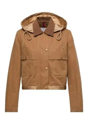 Moncler Moncler Collared Button-Up Hooded Jacket Light Brown