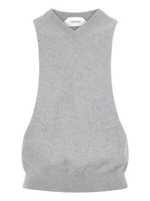 Versace Cut-out Knitted Cotton Vest - Gray